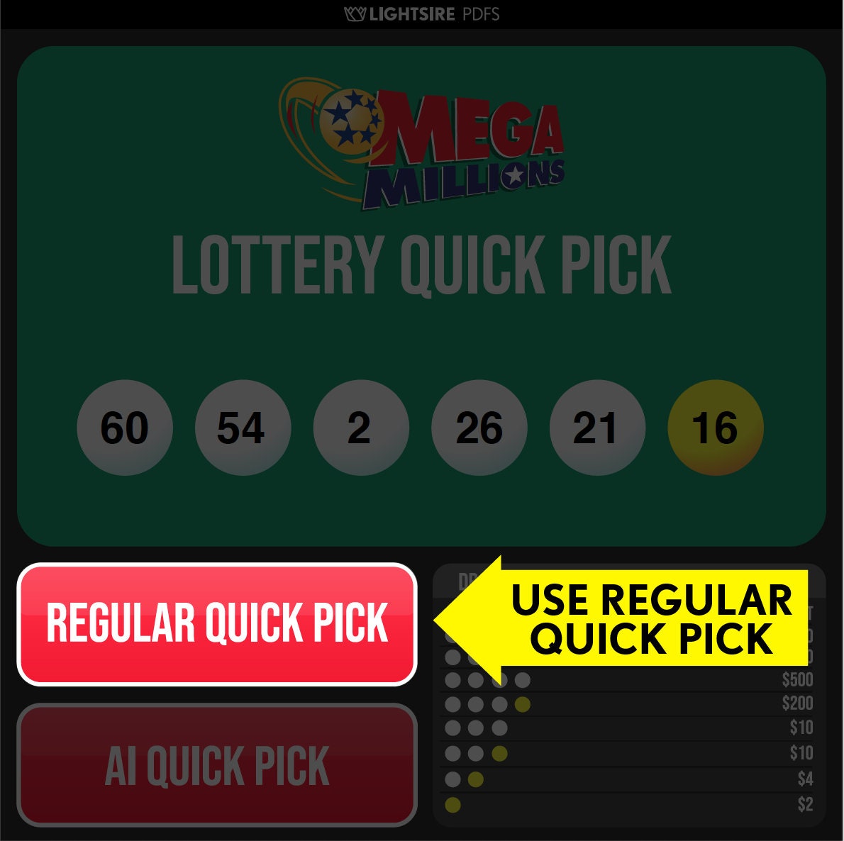 AI Lottery Quick Pick PDF - Mega Millions - PDF App - Etsy