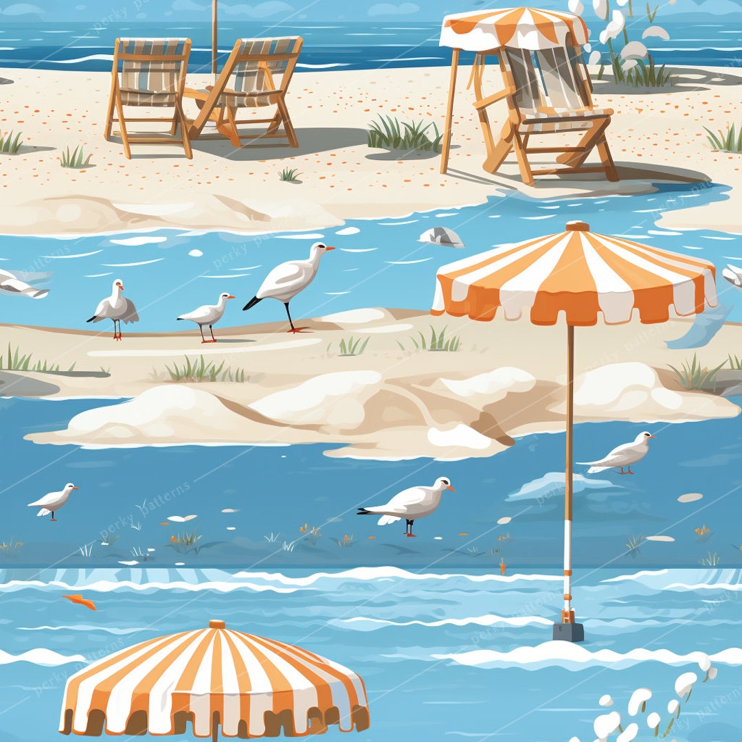 Summer Beach Digital Pattern Ocean, Waves, Seagulls, Sandcastles - Etsy