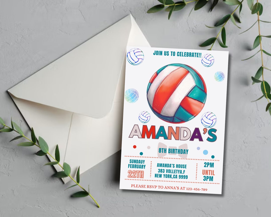 Volleyball Birthday Invitation, Volleyball Party Invitation, Volleyball ...