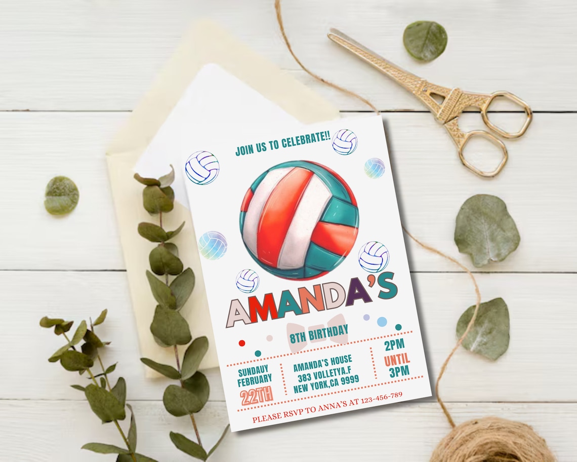 Volleyball Birthday Invitation, Volleyball Party Invitation, Volleyball ...