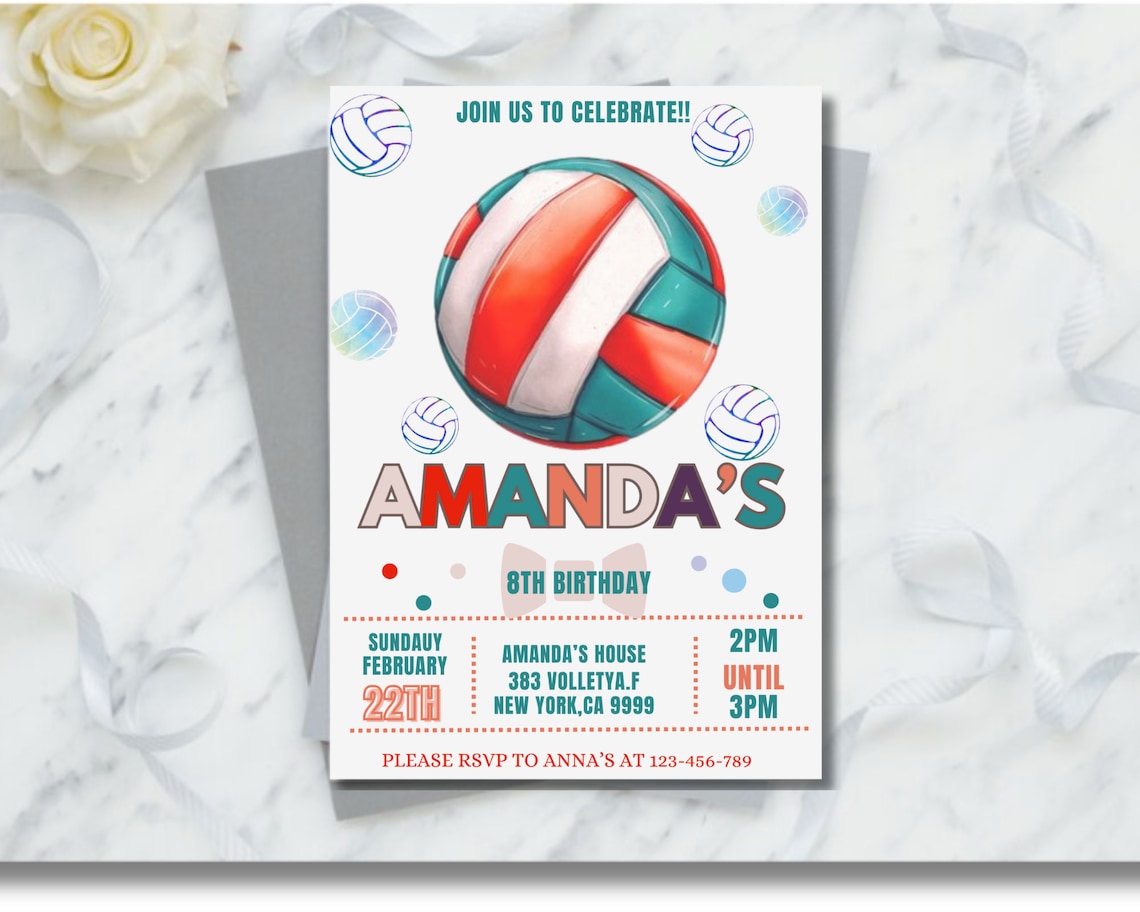Volleyball Birthday Invitation, Volleyball Party Invitation, Volleyball ...