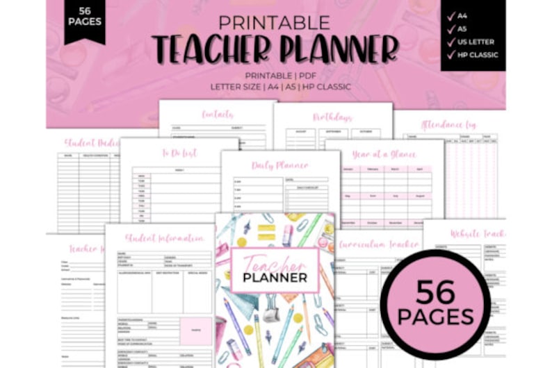 Printable Teacher Planner Digital Organizer Undated Lesson Planner - Etsy