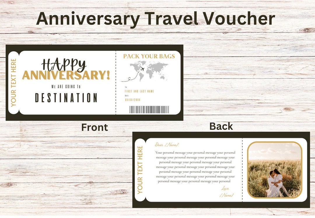 Anniversary Gift Editable Voucher Template, Surprise Trip Gift Ticket ...