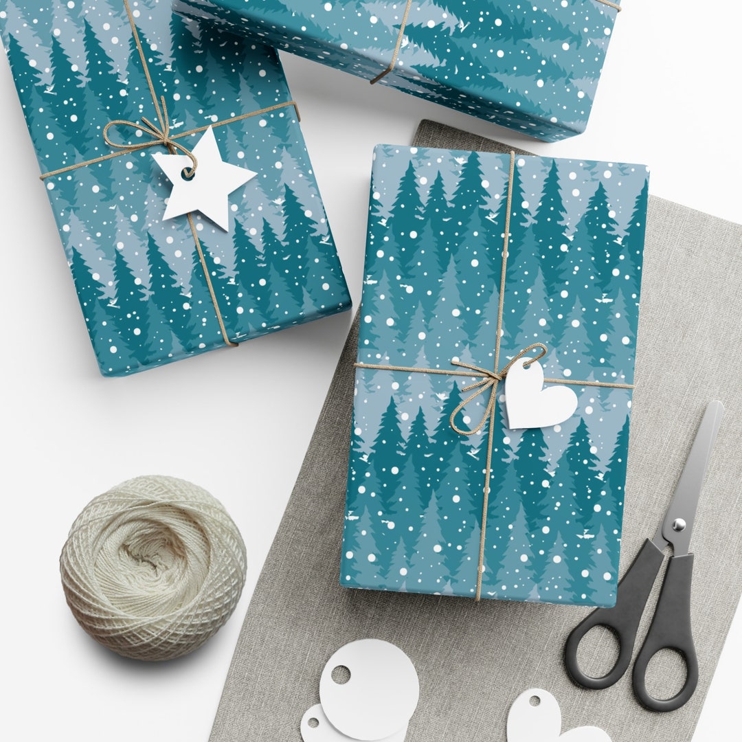 Snowy Pine Tree Line Gift Wrapping Paper - Etsy