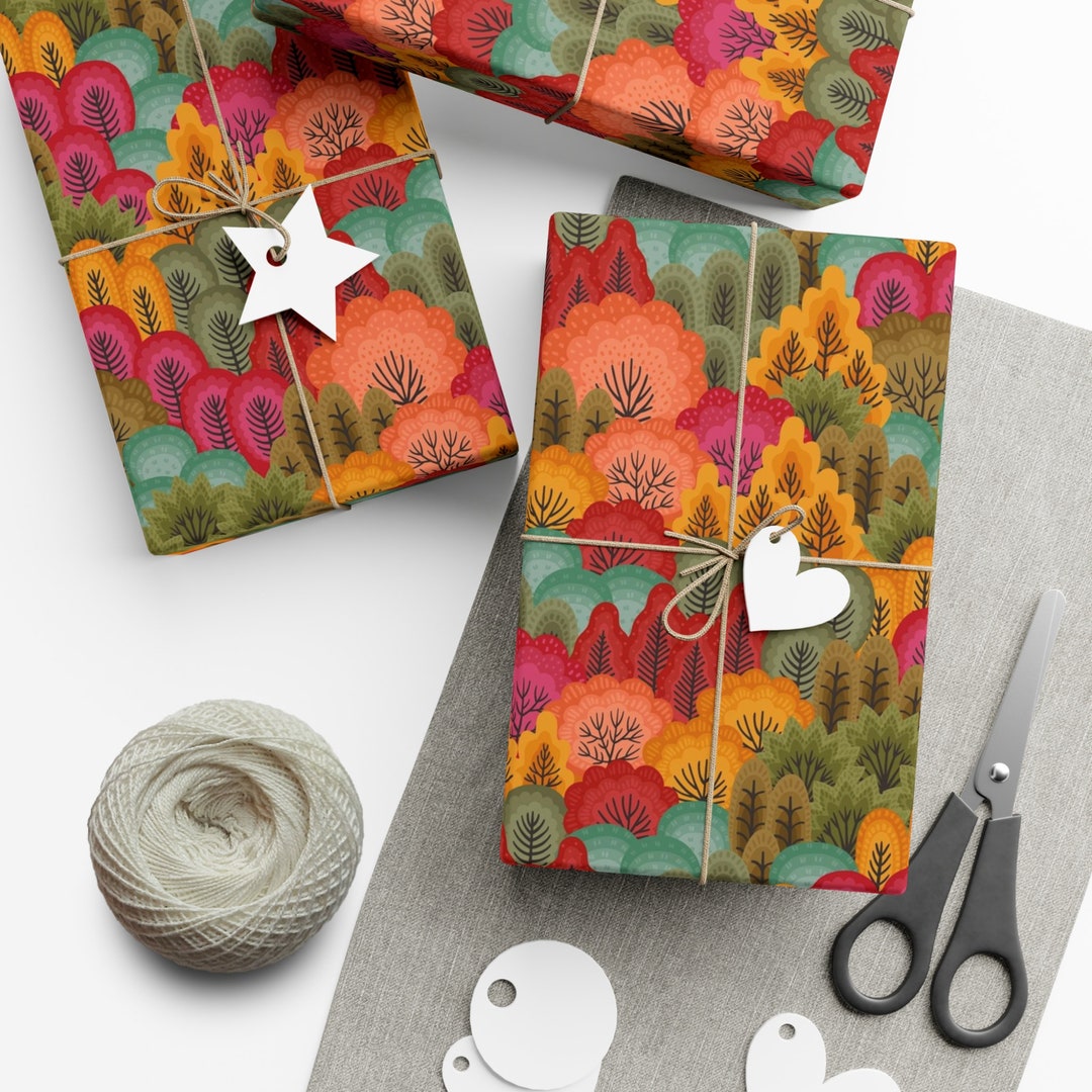 Autumn Fall Tree Scape Holiday Season Birthday Gift Wrapping - Etsy