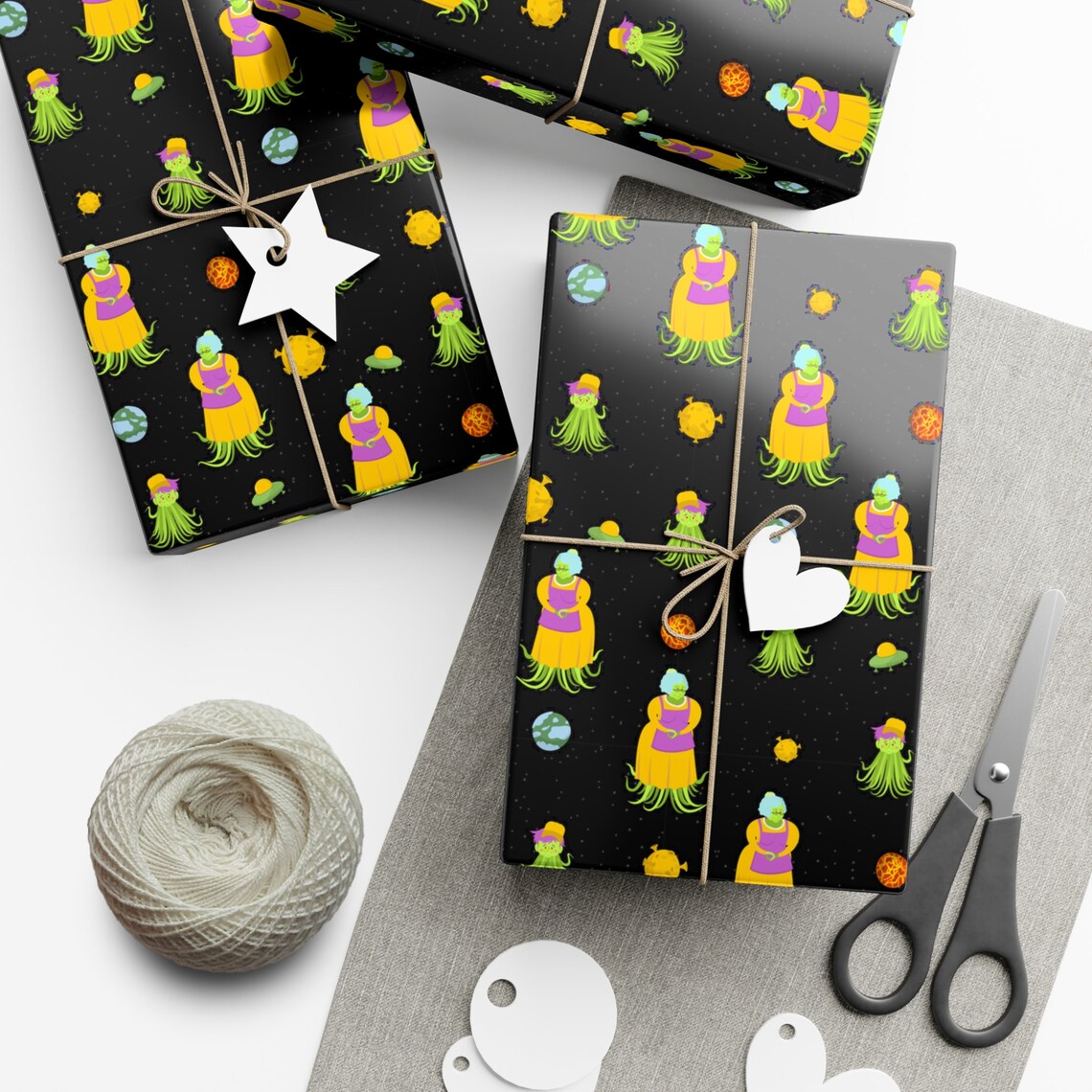 Alien Grandma in Space Weird Birthday Gift Wrapping Paper - Etsy