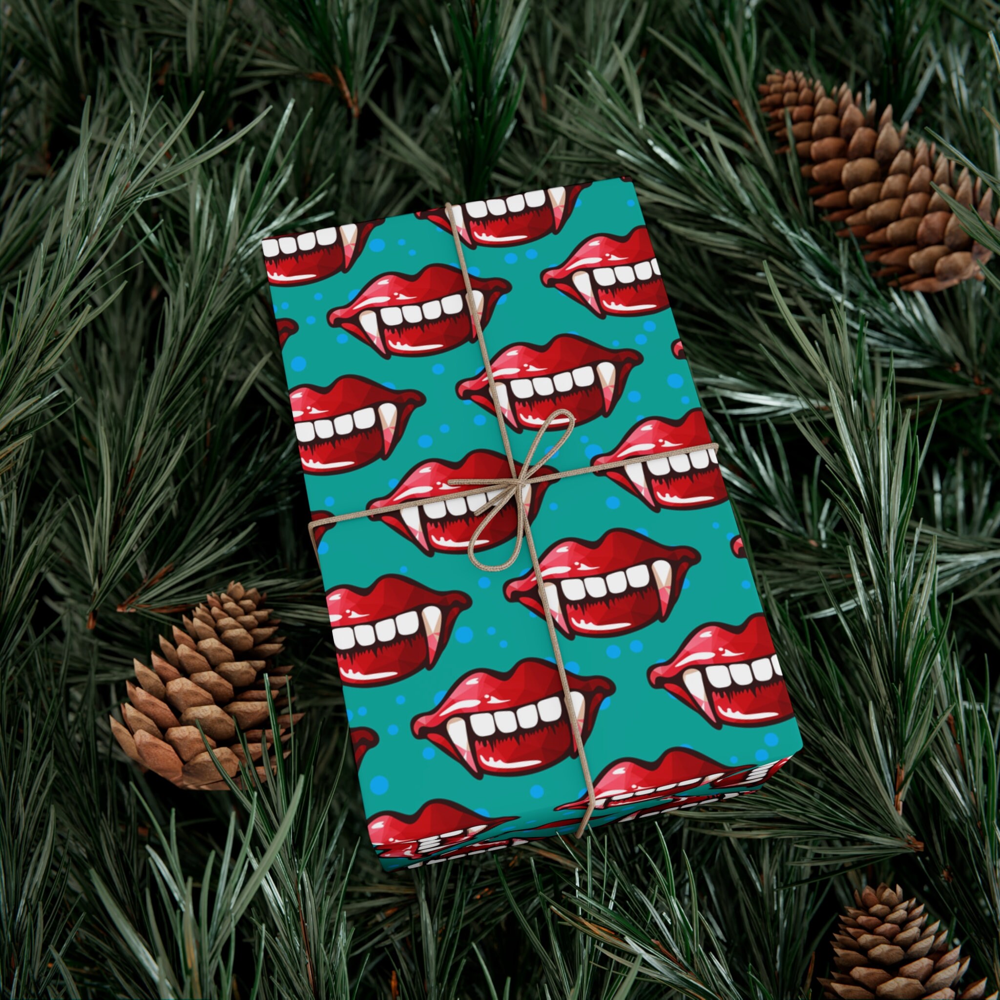 Vampire Fangs Halloween Wrapping Paper Designed & Sold By Convicted Anette