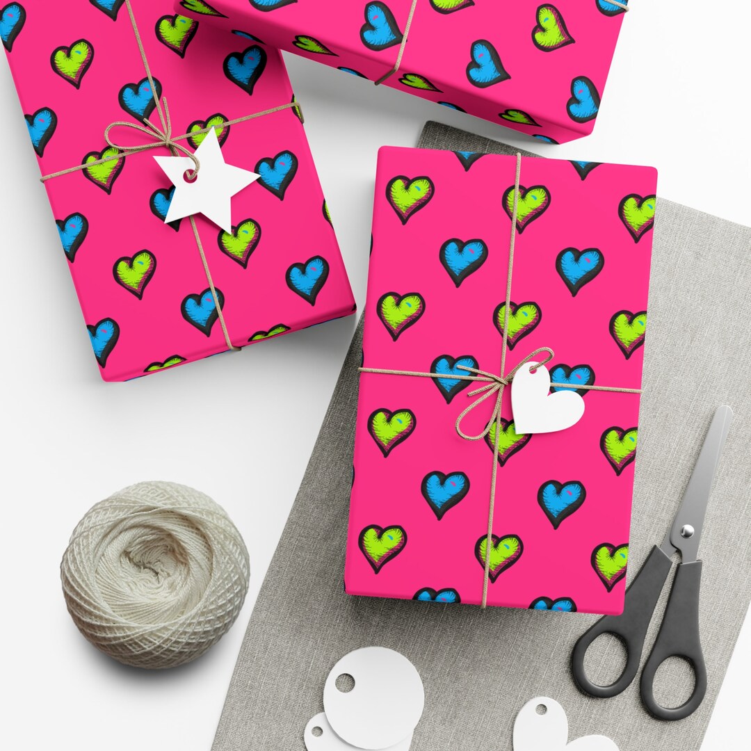Bright Neon Comic Hearts Gift Wrapping Paper - Etsy