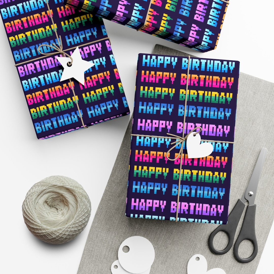 8 Bit Happy Birthday Gift Wrapping Paper - Etsy