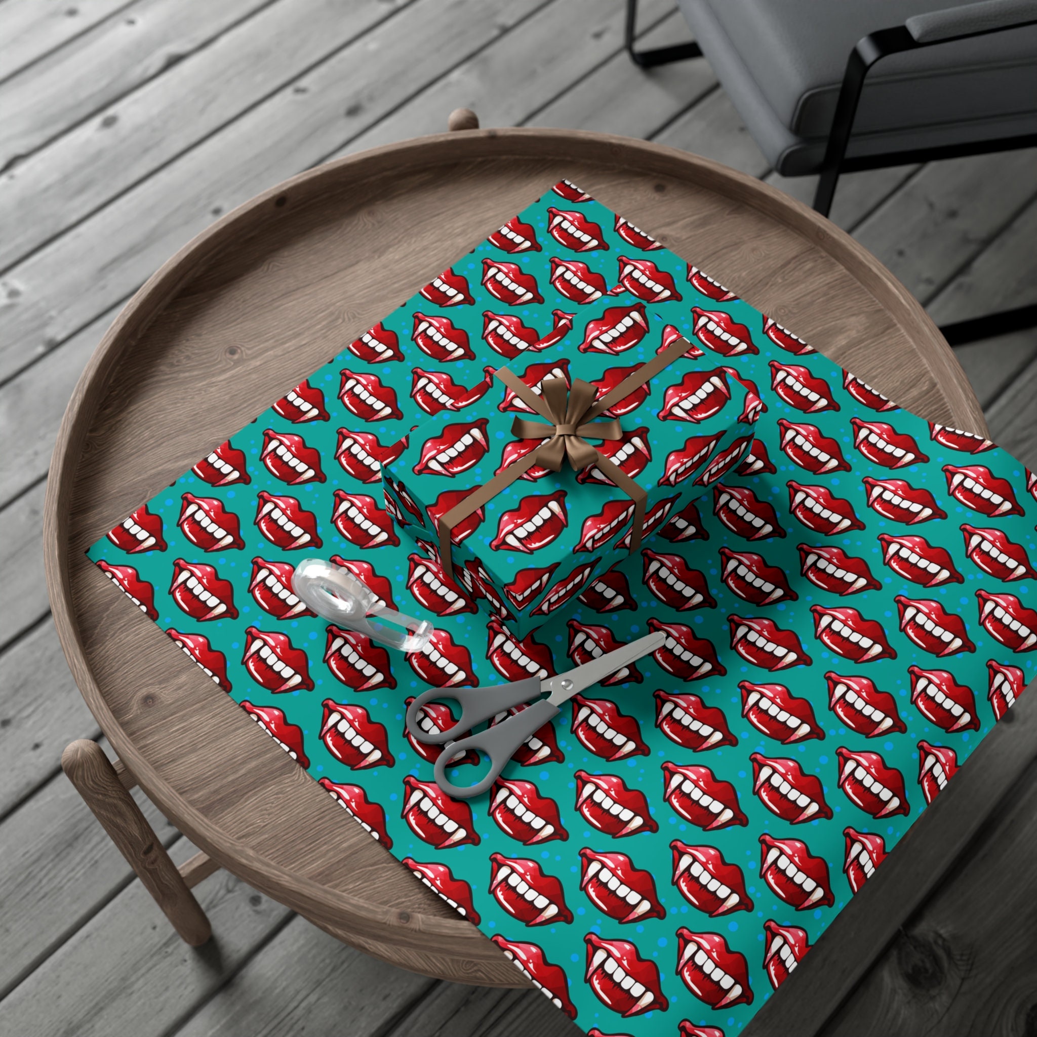 Vampire Fangs Halloween Wrapping Paper Designed & Sold By Convicted Anette