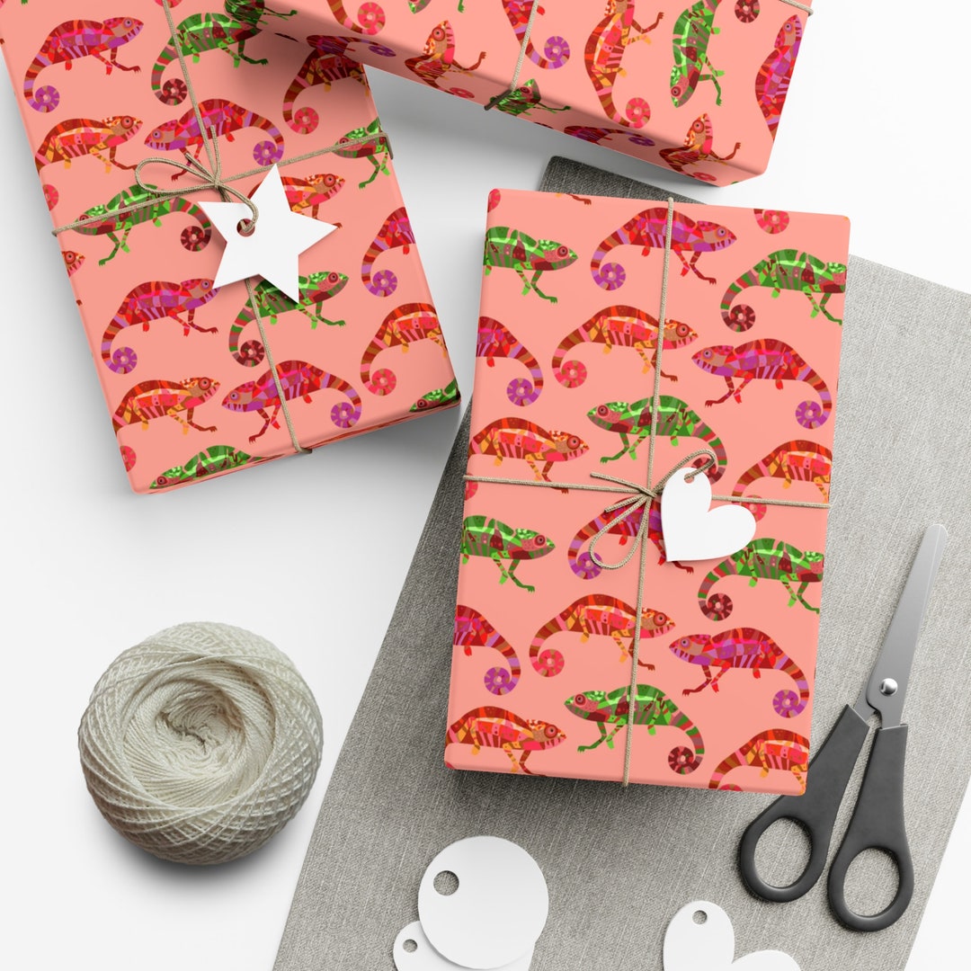 Art Chameleons Lizards on Pink Birthday Gift Wrapping Paper - Etsy