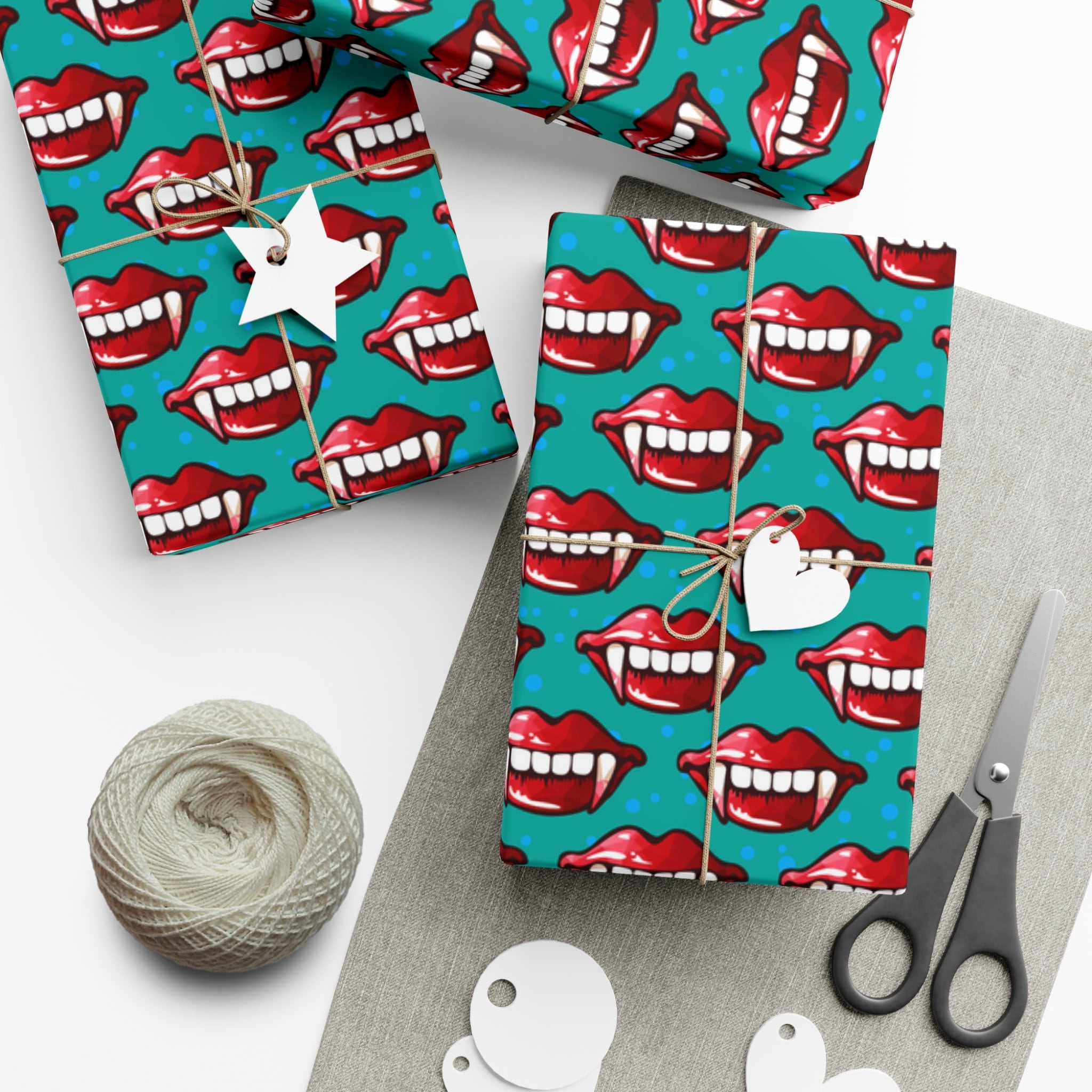Vampire Fangs Halloween Wrapping Paper Designed & Sold By Convicted Anette