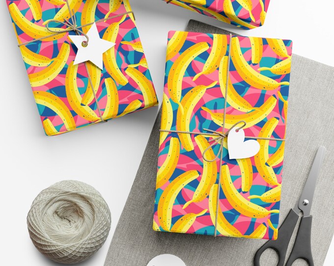 Banana Gift Wrap, Pop Art Aesthetic, Bananas on Blue Design, Premium ...