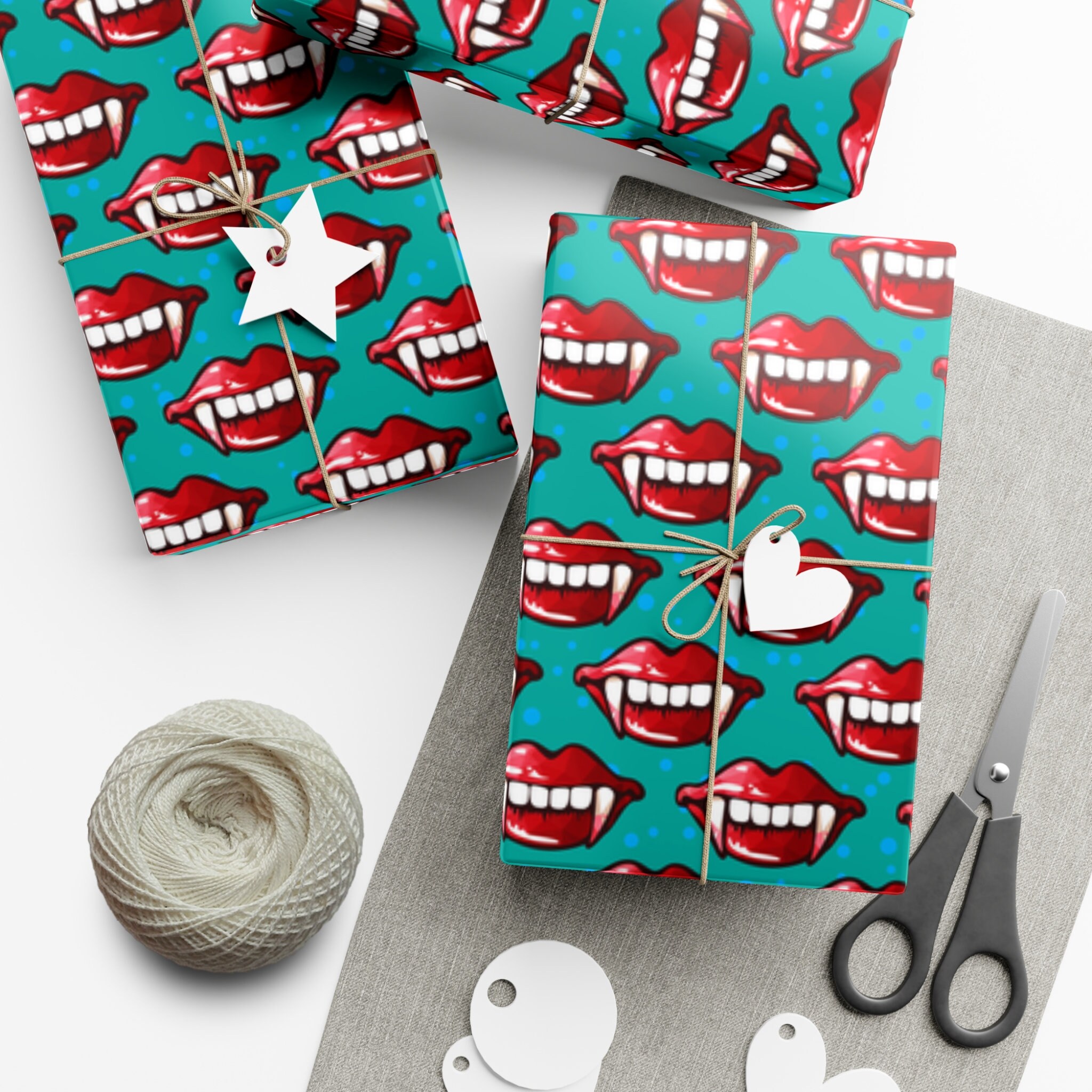 Vampire Fangs Halloween Wrapping Paper Designed & Sold By Convicted Anette