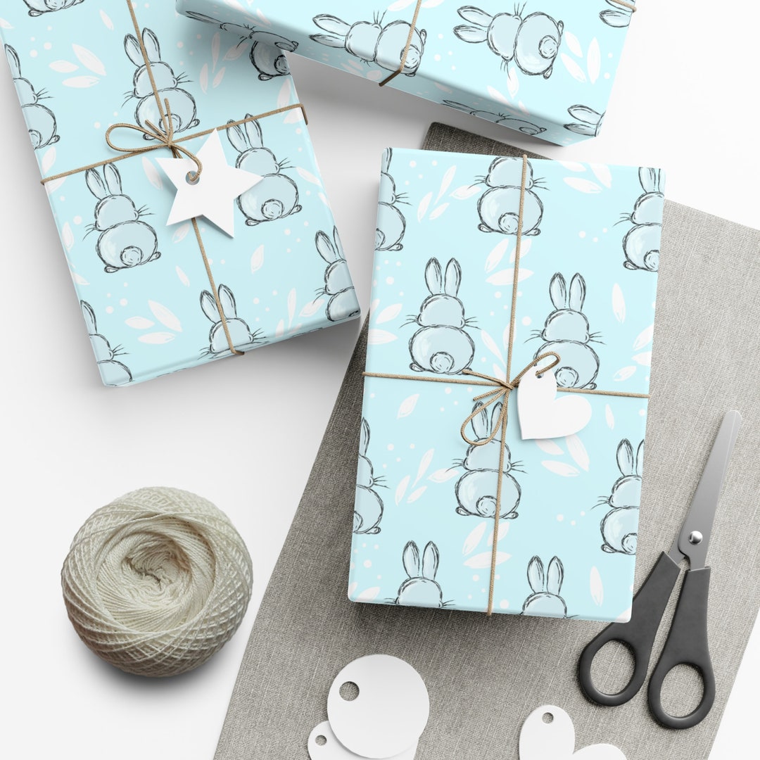 Bunny Tails Easter Birthday on Blue Gift Wrapping Paper - Etsy