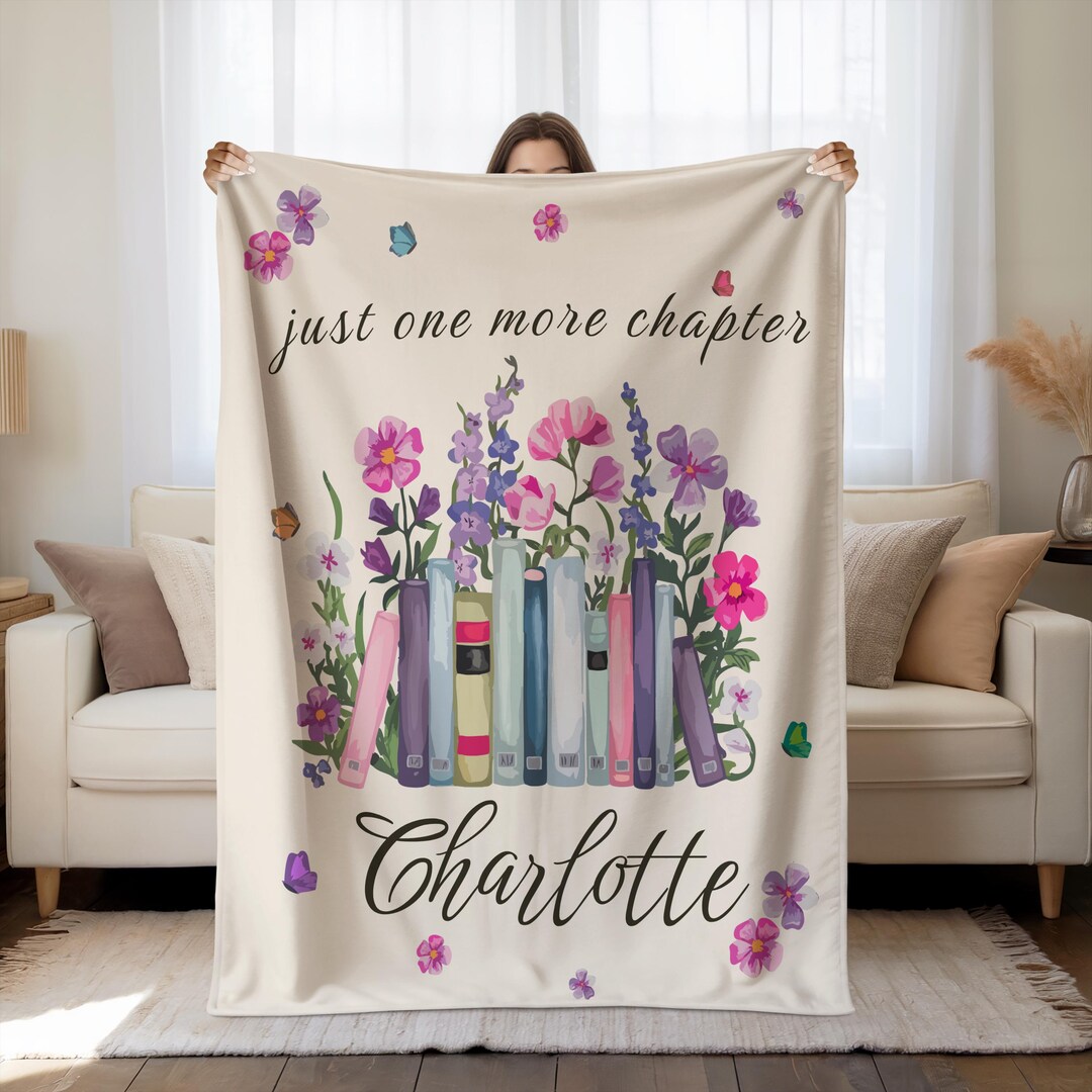 Personalized Floral Book Blanket, Custom Books & Name Library Gift for ...