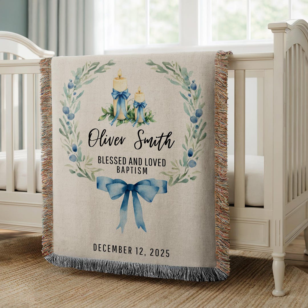 Personalized Baptism Blanket Boy, Custom Christening Gift With Name and ...