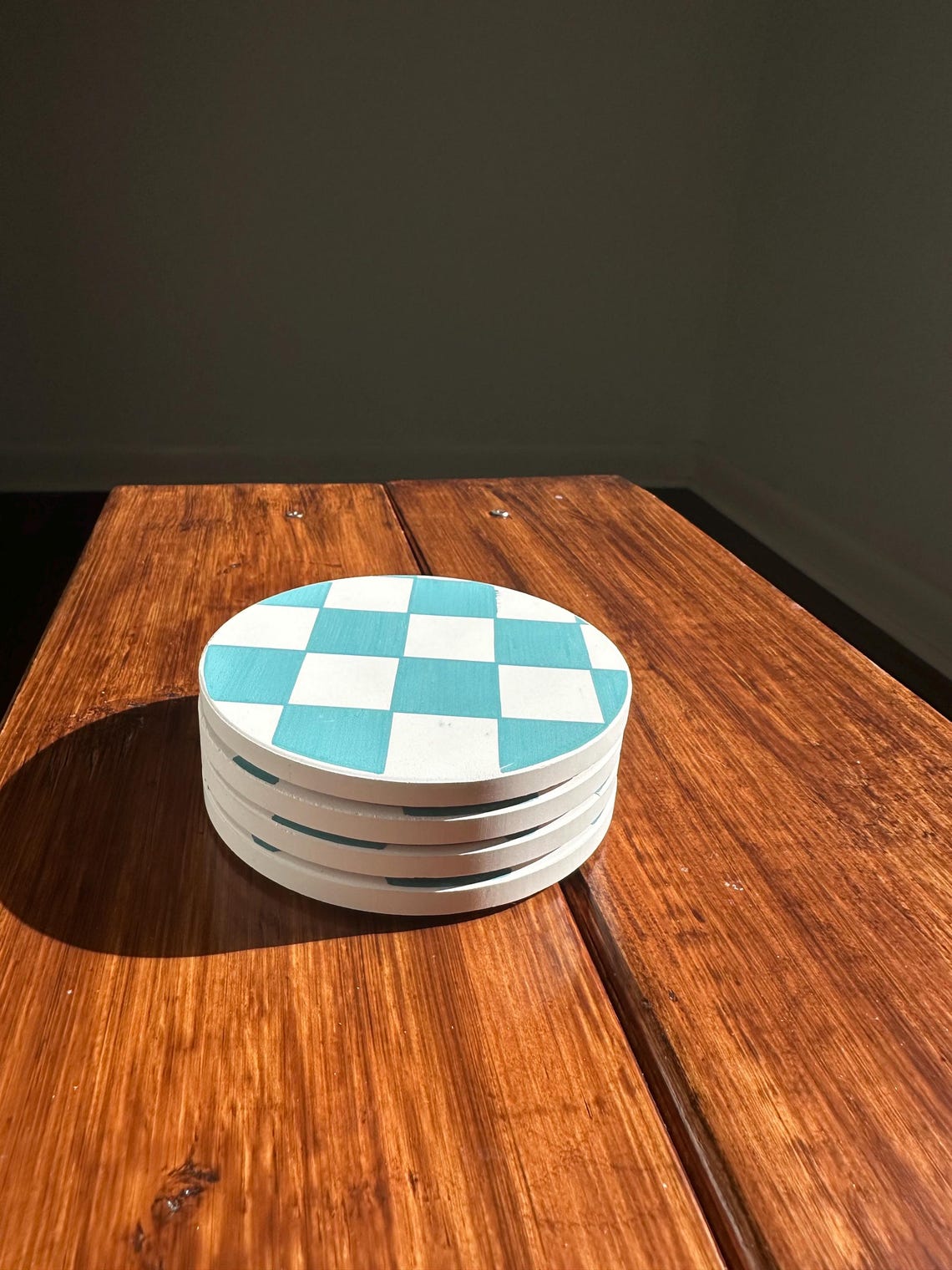Set of 4 Hand-drawn Checkerboard Coasters; Kitchen Decor; Mother's Day ...