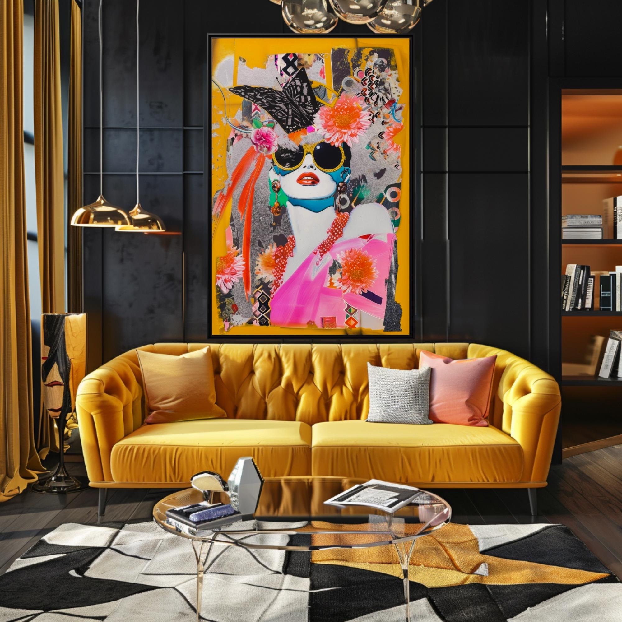 Eclectic Pop Art Portrait With Floral Motifs Canvas Print, Matte Canvas ...