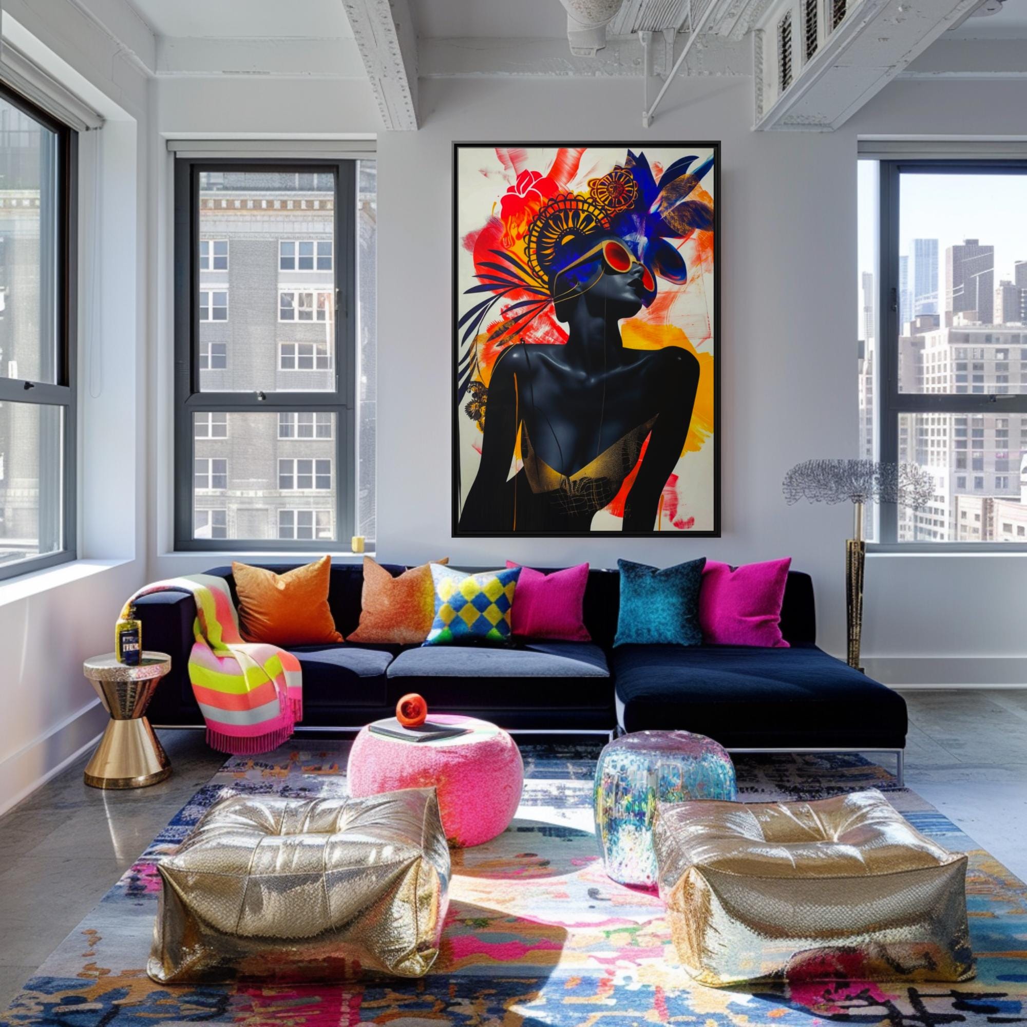 Spectral Silhouette: Bold Abstract Canvas Art With Vivid Floral ...