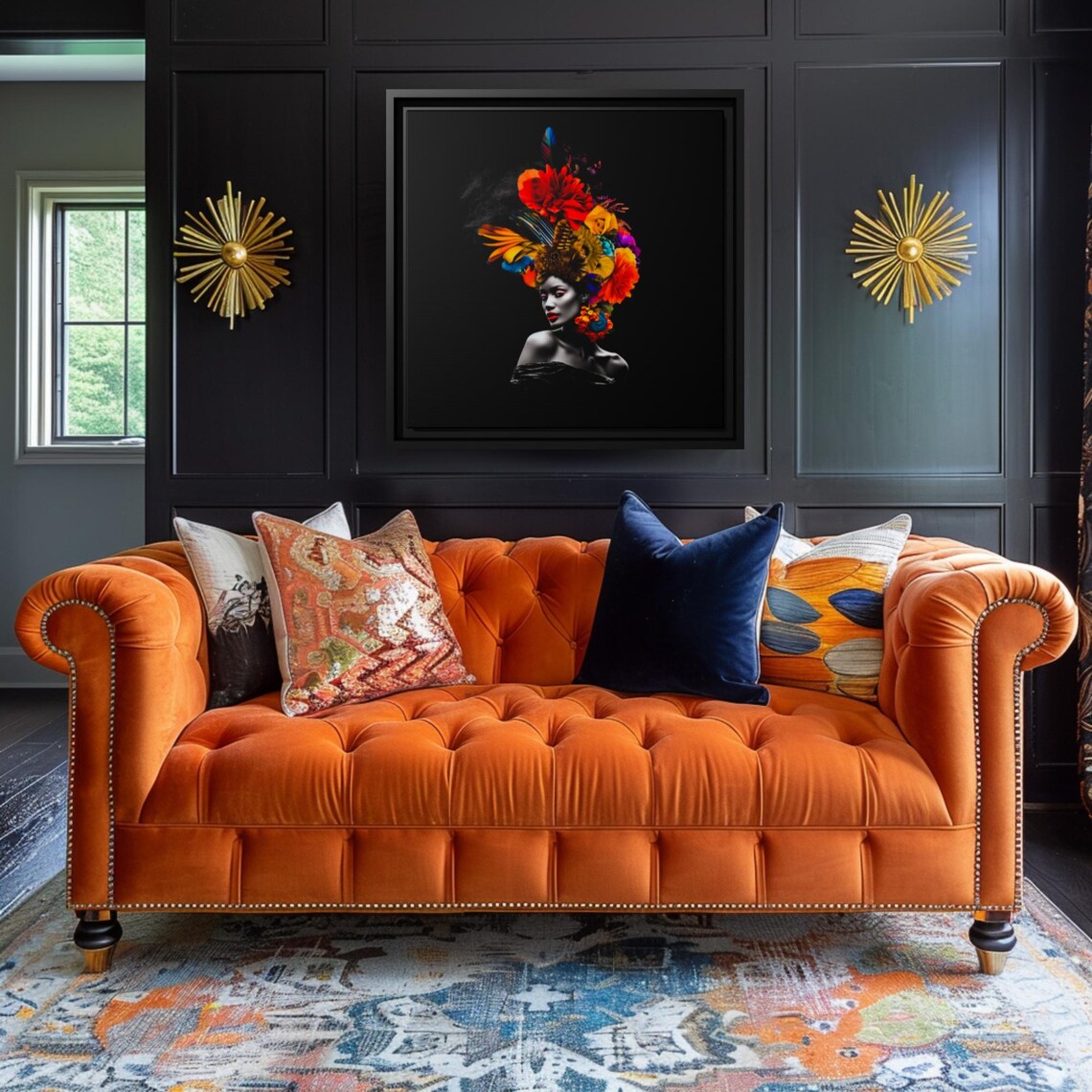 Tropical Radiance - Exotic Floral Headdress Portrait Canvas Art Print ...