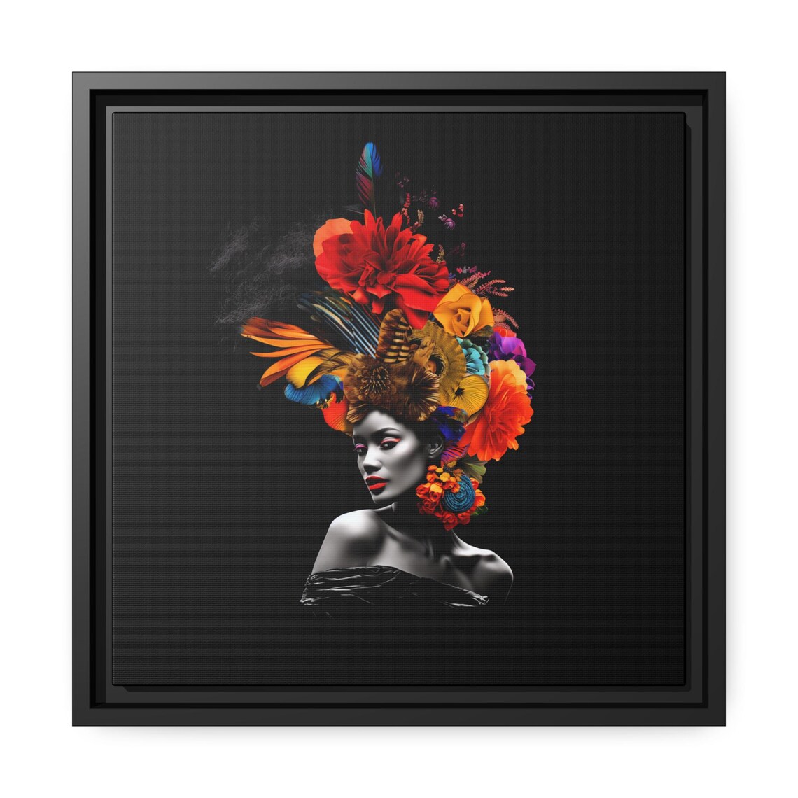 Tropical Radiance - Exotic Floral Headdress Portrait Canvas Art Print ...