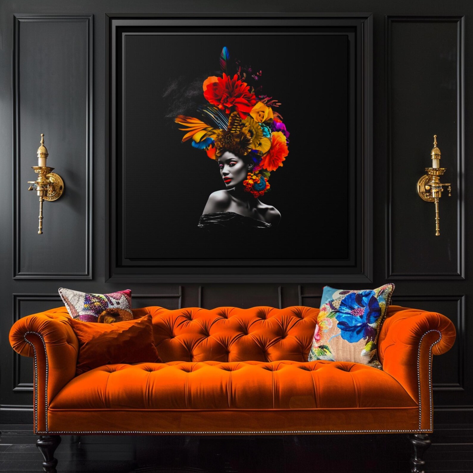 Tropical Radiance - Exotic Floral Headdress Portrait Canvas Art Print ...