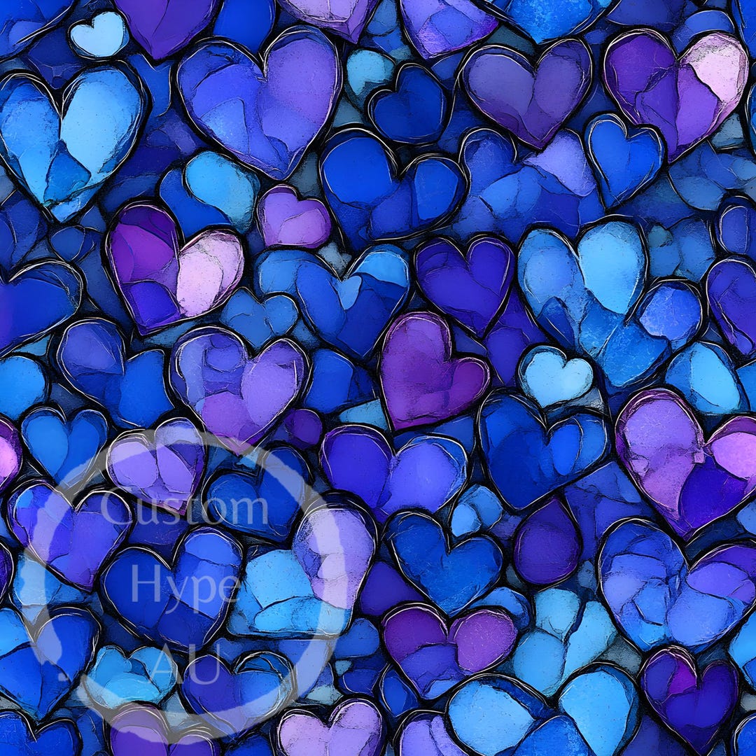 Textured Blue-purple Hearts Seamless Pattern - Sublimation and Print ...