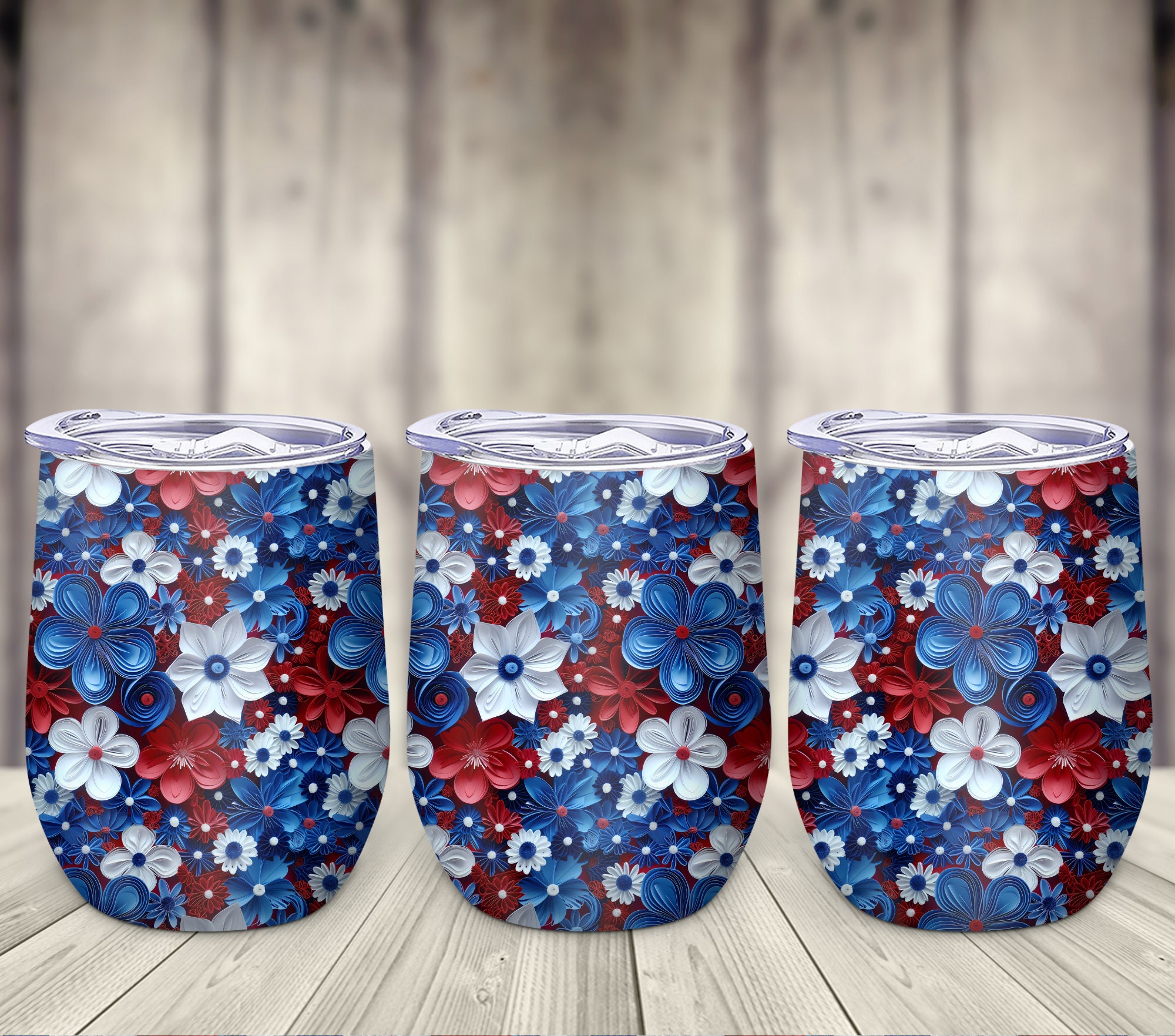 Red, White and Blue 3d Floral Digital Seamless Pattern - Sublimation ...