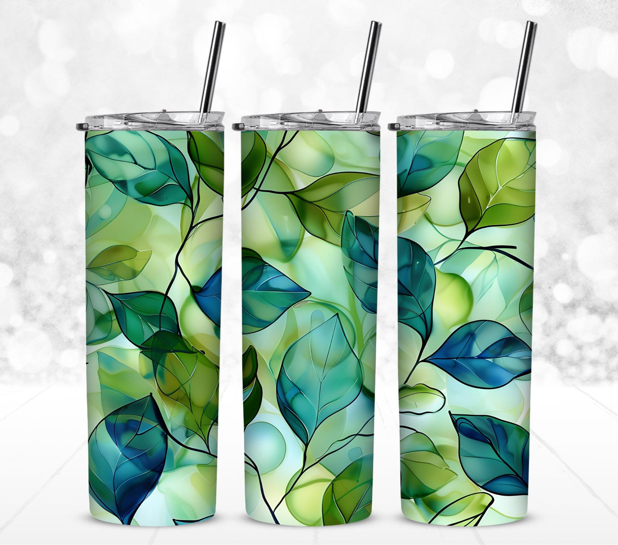 Green-blue Alcohol Ink Leaves Seamless Pattern - Sublimation and Print ...