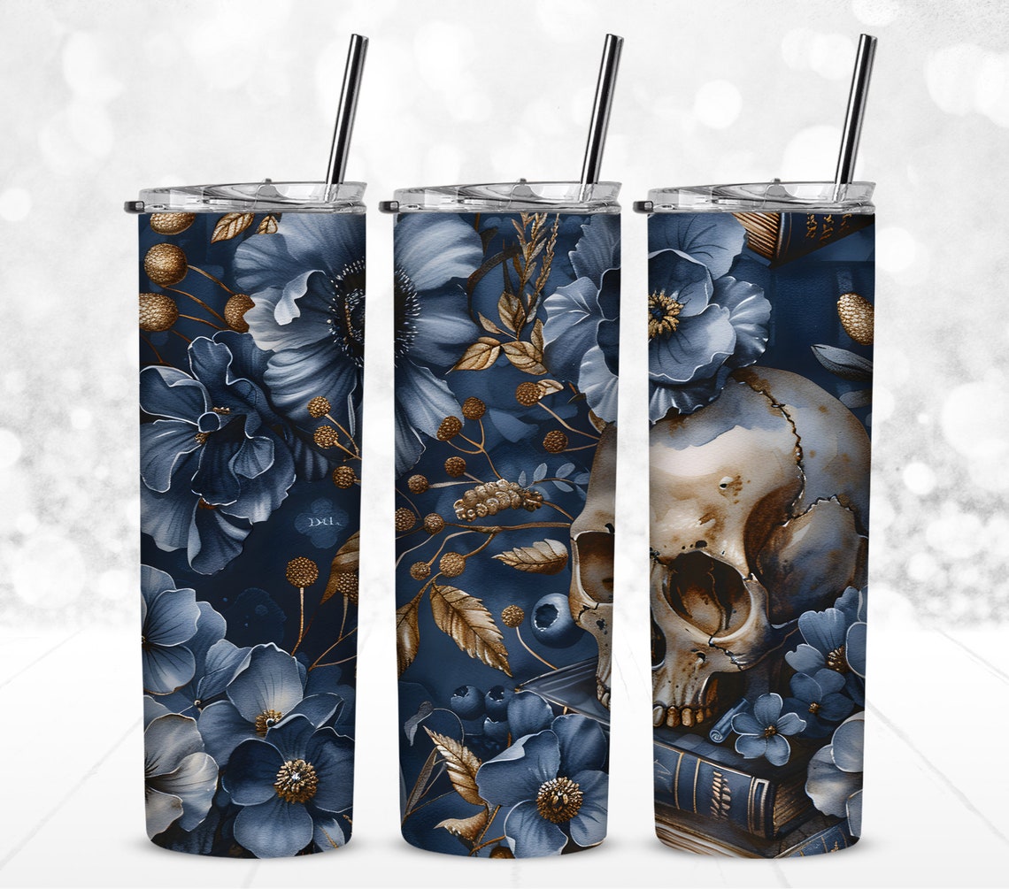 Moody Skull Seamless Pattern in Blue - Sublimation and Print - 300dpi ...