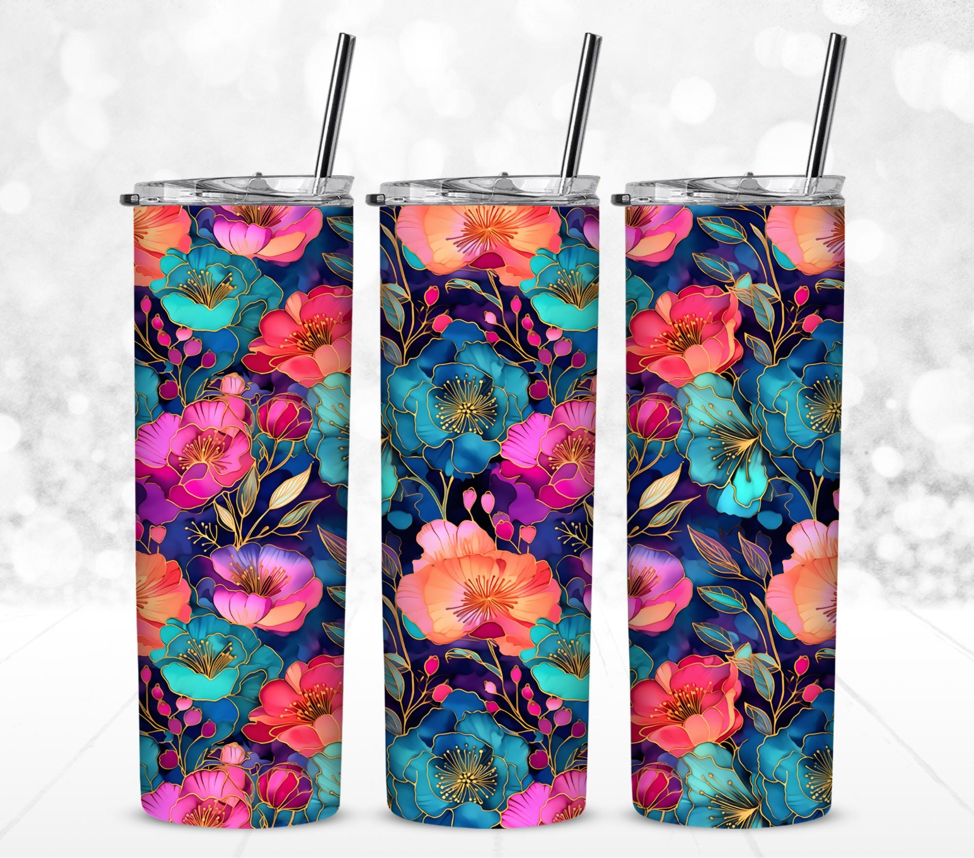 Seamless Pattern With Extras - Tropical Coloured Alcohol Ink Floral ...