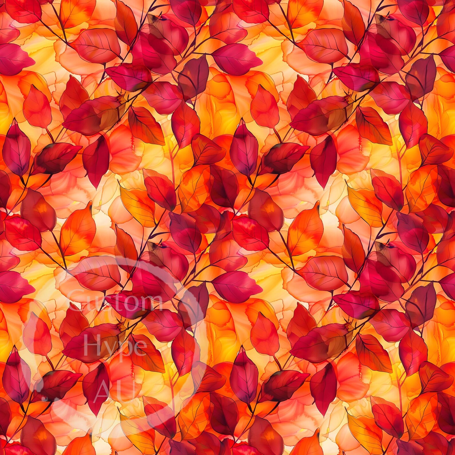 Fiery Orange Alcohol Ink Leaves Seamless Pattern - Sublimation and ...