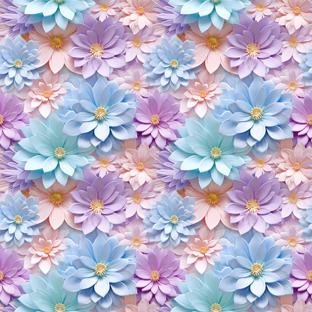 Soft Pastel 3d Flowers Seamless Digital Pattern for Sublimation and ...
