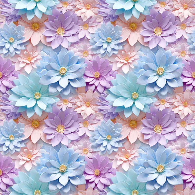 Soft Pastel 3d Flowers Seamless Digital Pattern for Sublimation and ...