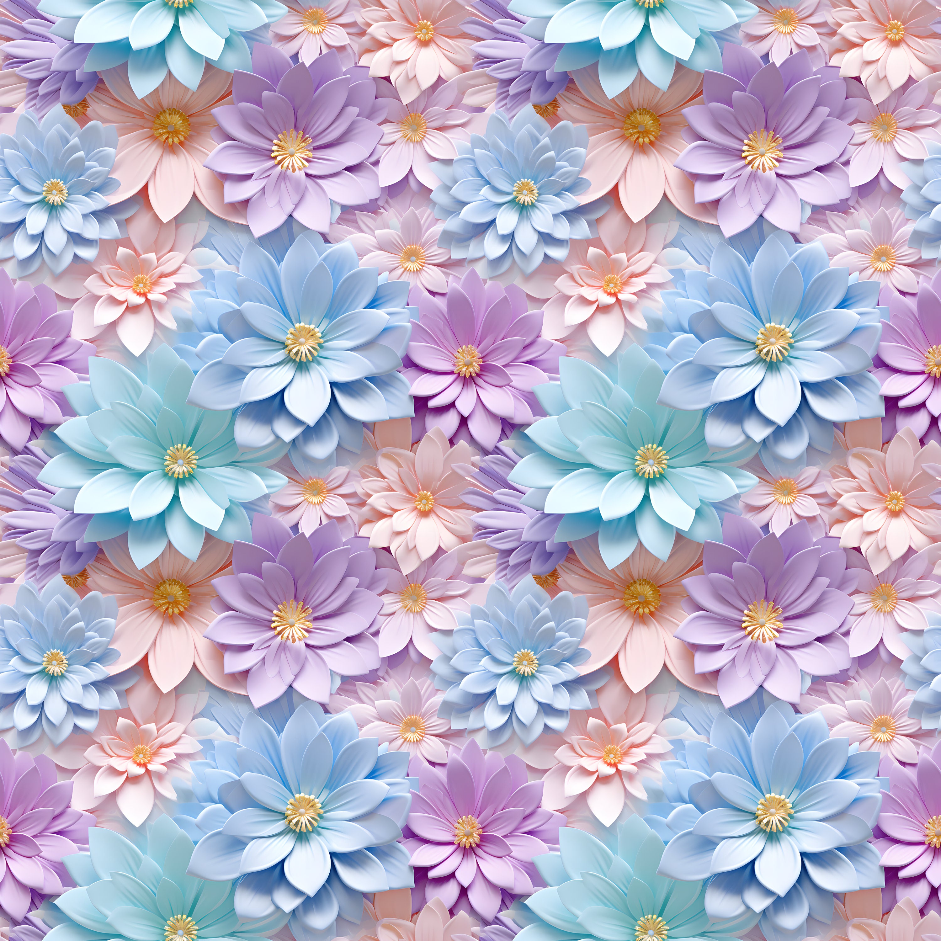 Soft Pastel 3d Flowers Seamless Digital Pattern for Sublimation and ...