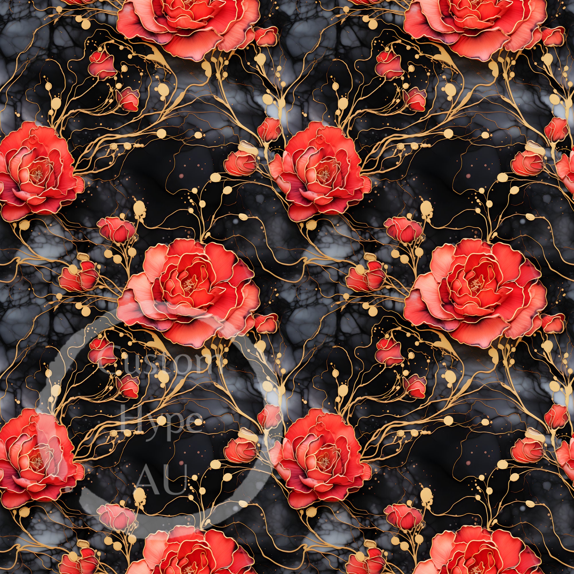 Seamless Pattern - Alcohol Ink Roses in Red and Black - Sublimation and ...