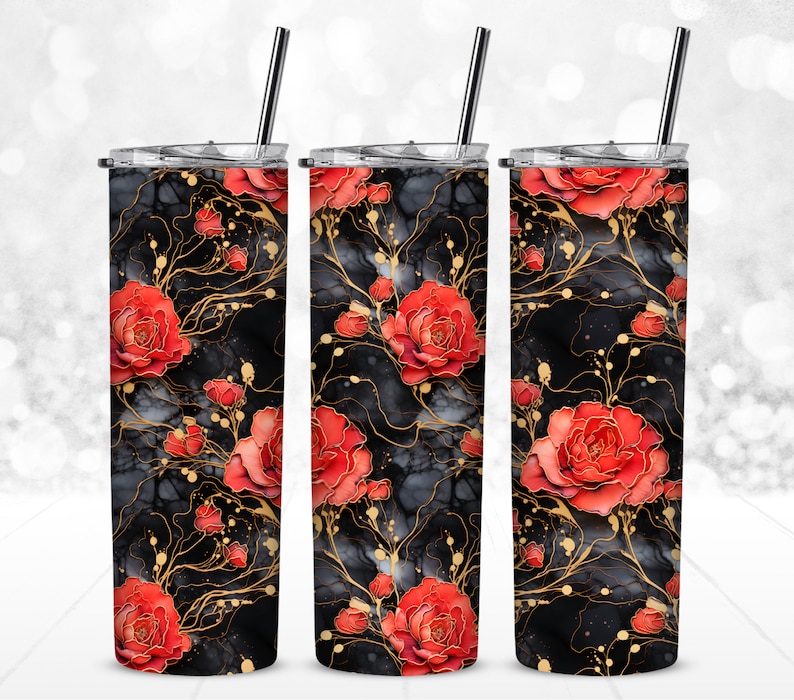 Seamless Pattern - Alcohol Ink Roses in Red and Black - Sublimation and ...
