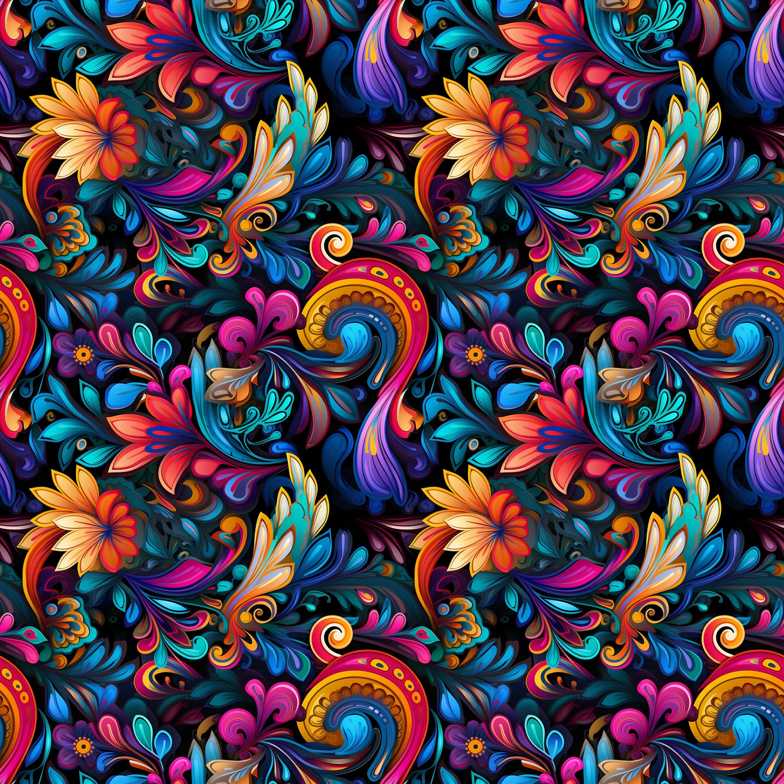 Vibrant Retro Paisley Seamless Digital Pattern - 300dpi PNG - Etsy
