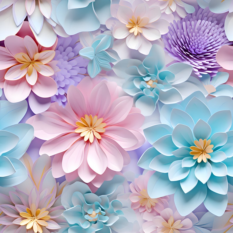 3d Pastel Flowers Digital Seamless Pattern for Sublimation and Print ...
