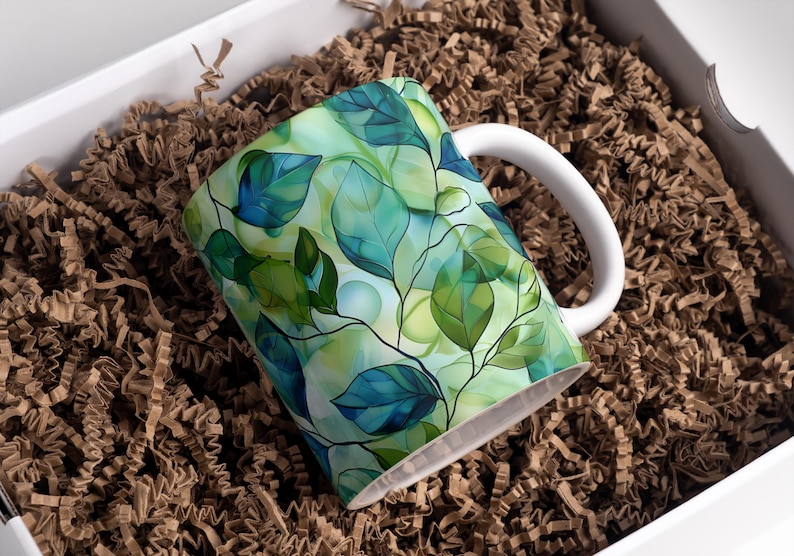 Green-blue Alcohol Ink Leaves Seamless Pattern - Sublimation and Print ...