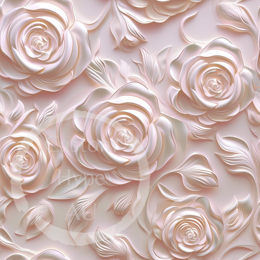 3d Pastel Pink Sculptured Roses Digital Seamless Pattern - Satin Effect ...