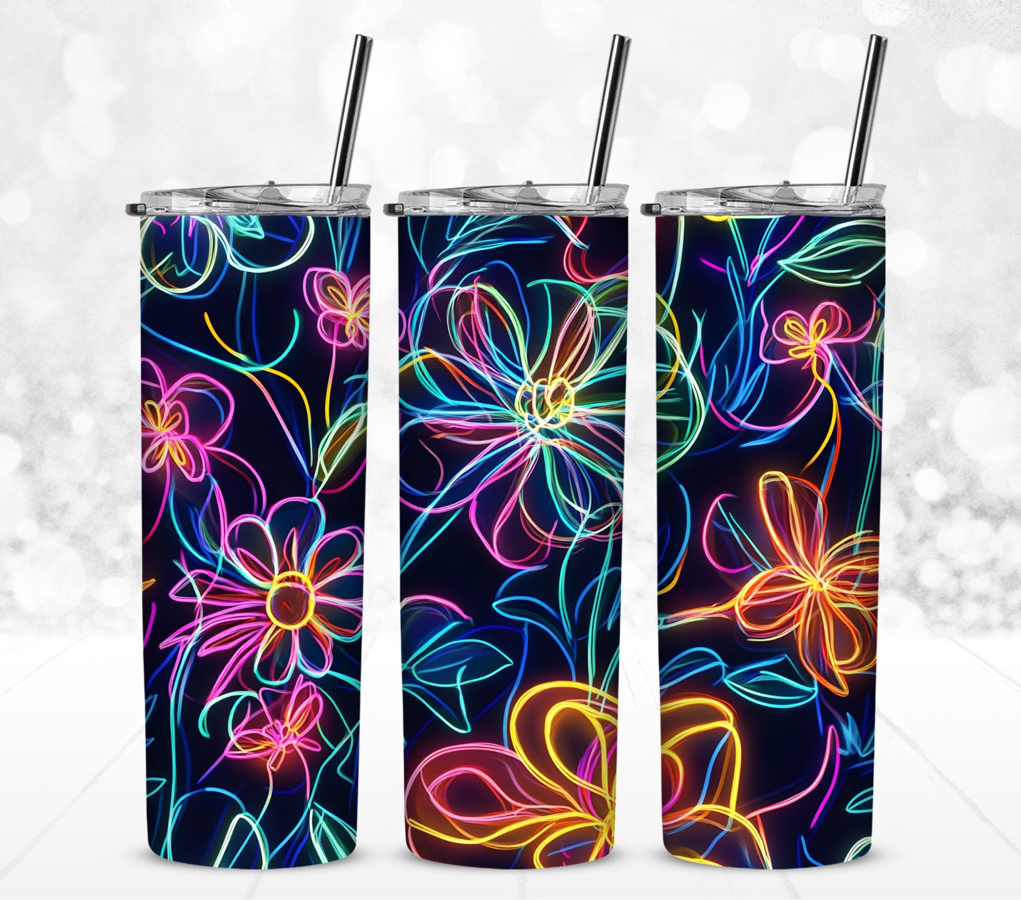 Neon Doodle Flowers Seamless Pattern - Sublimation and Print - 300dpi ...