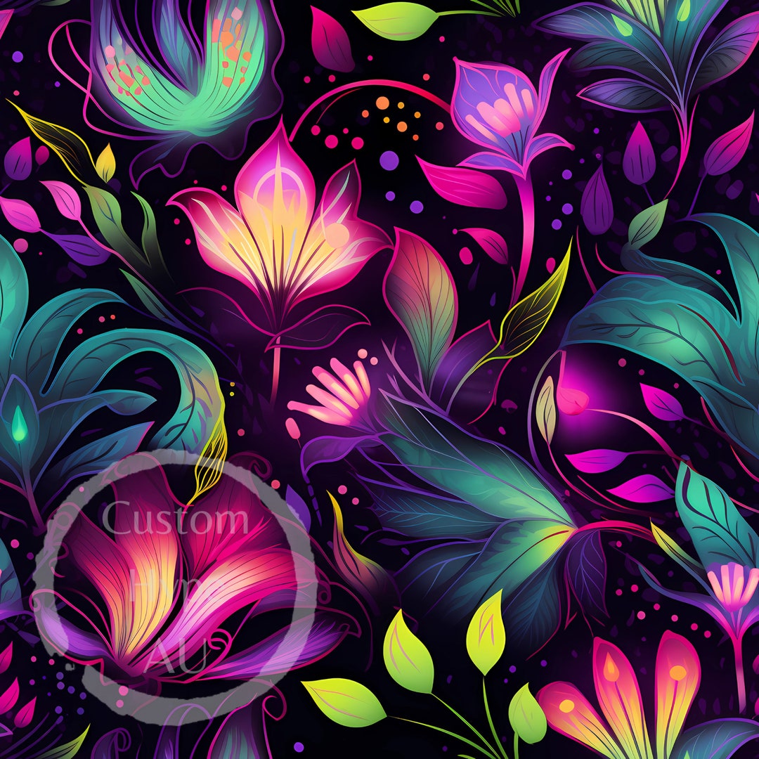 Digital Seamless Pattern for Sublimation - Vibrant Luminescent Floral ...