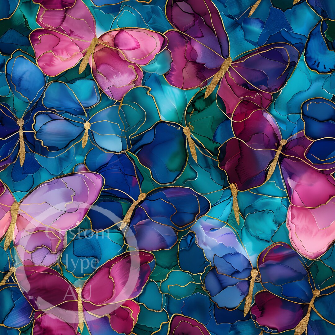 Seamless Pattern - Alcohol Ink Butterflies - Sublimation and Print ...