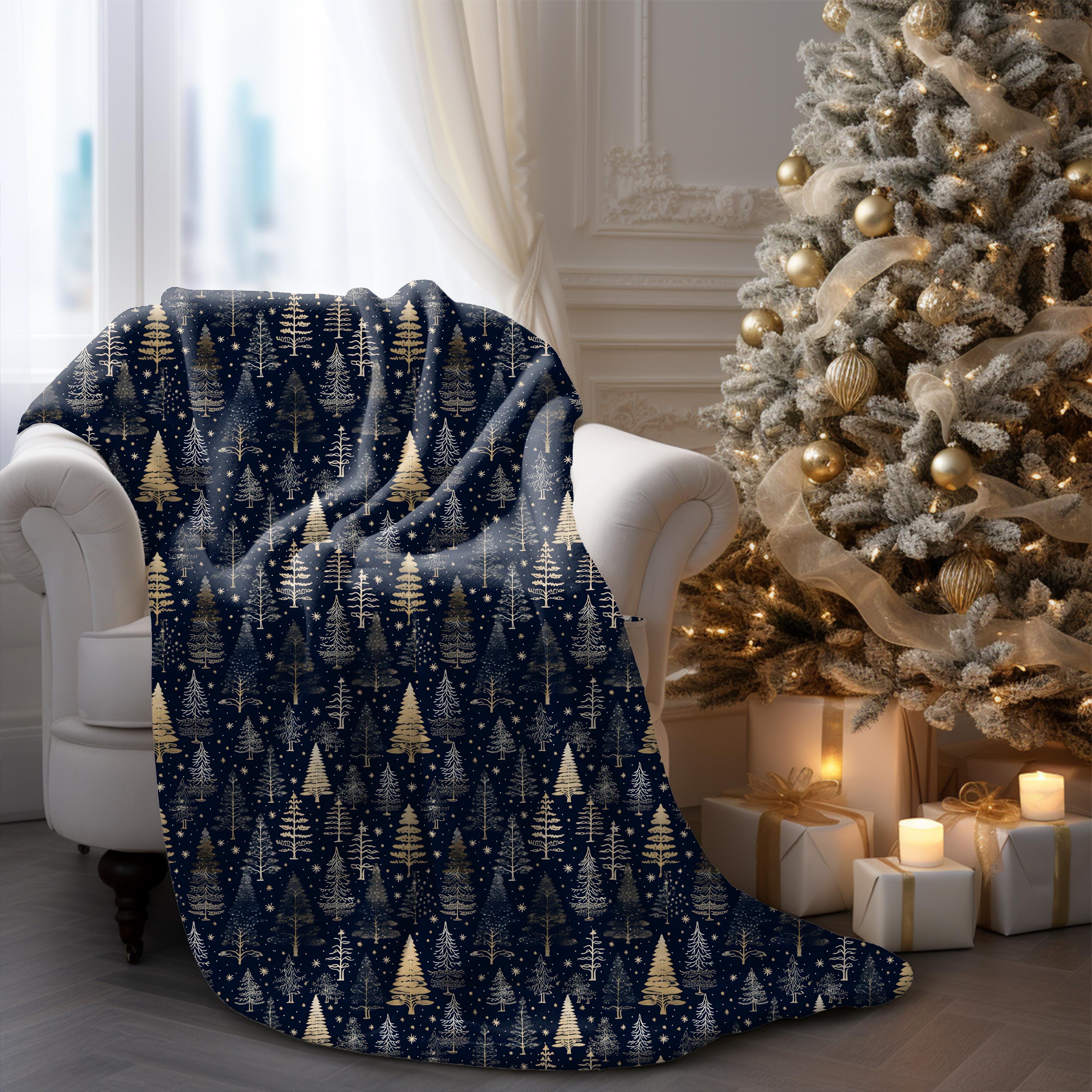 Silver and Gold Christmas Trees on Navy Seamless Pattern - Sublimation ...