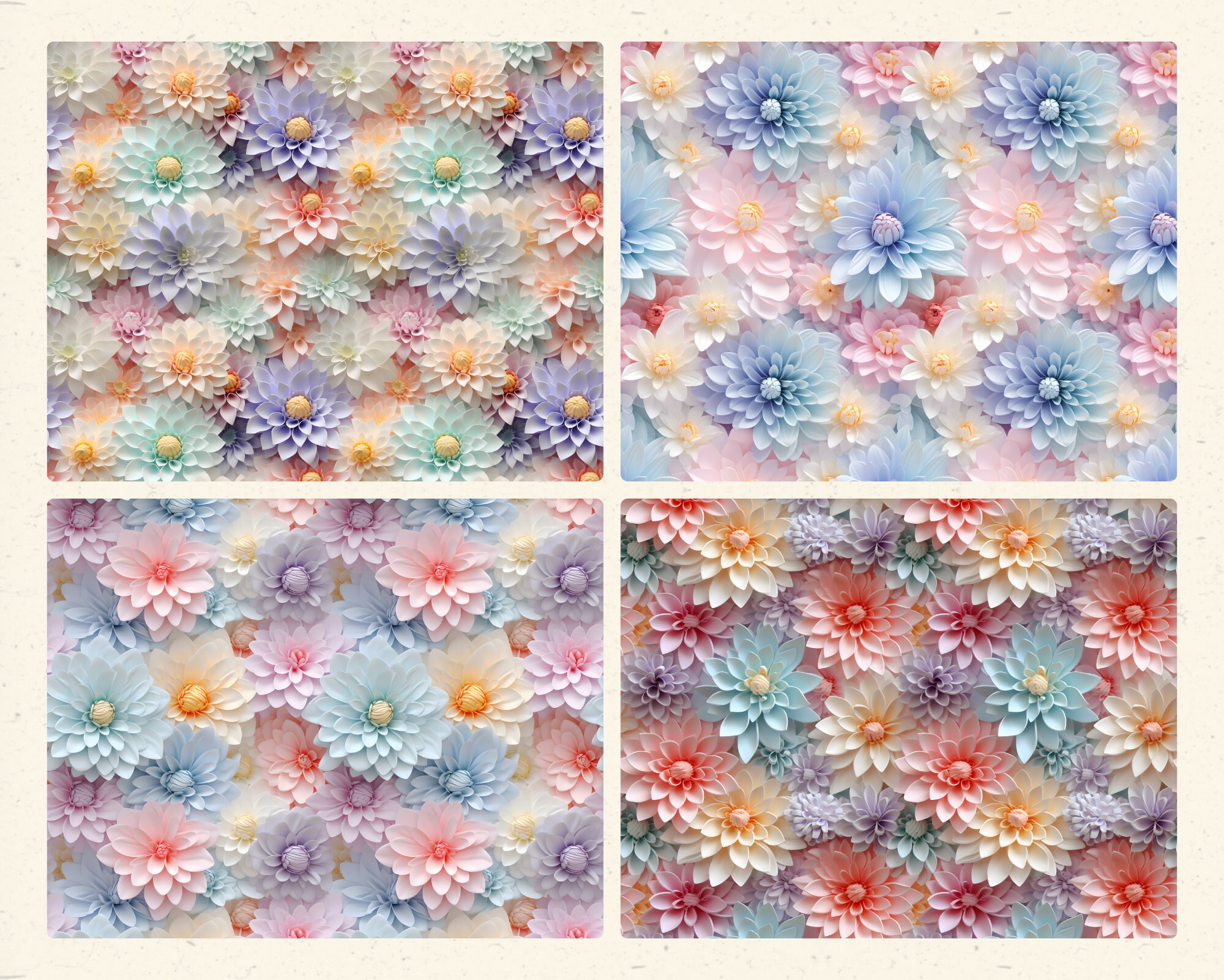 Soft 3d Pastel Flowers Digital Seamless Pattern Bundle for - Etsy