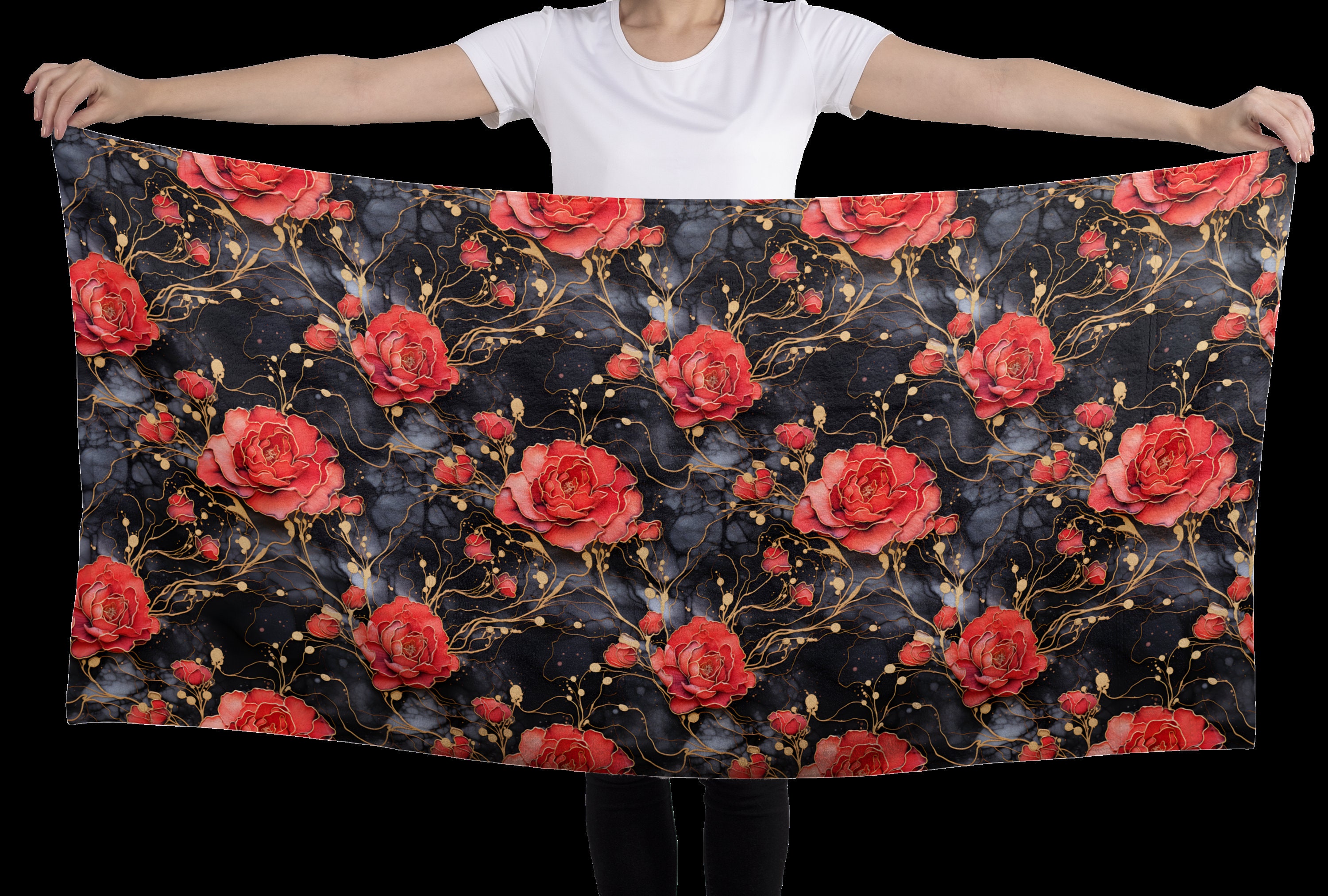 Seamless Pattern - Alcohol Ink Roses in Red and Black - Sublimation and ...