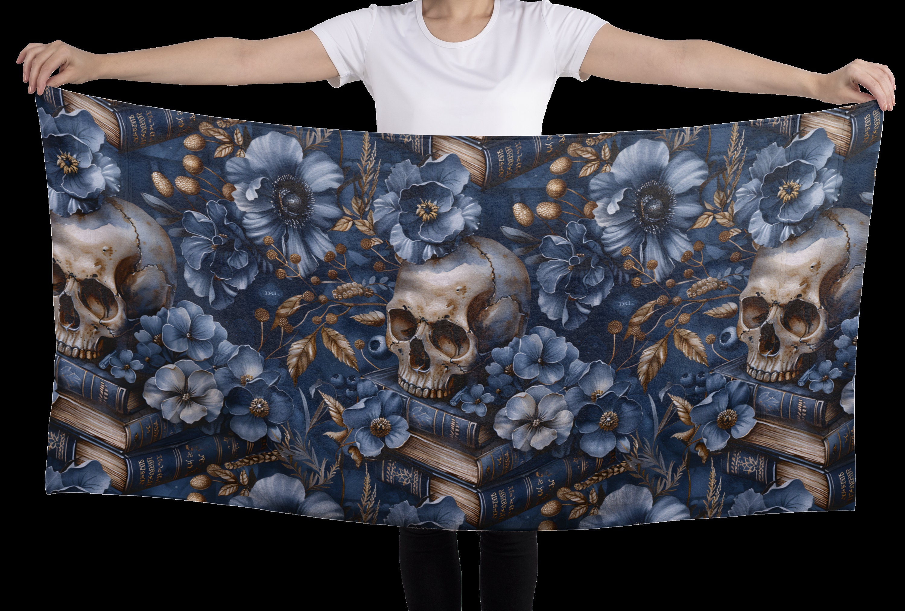 Moody Skull Seamless Pattern in Blue - Sublimation and Print - 300dpi ...