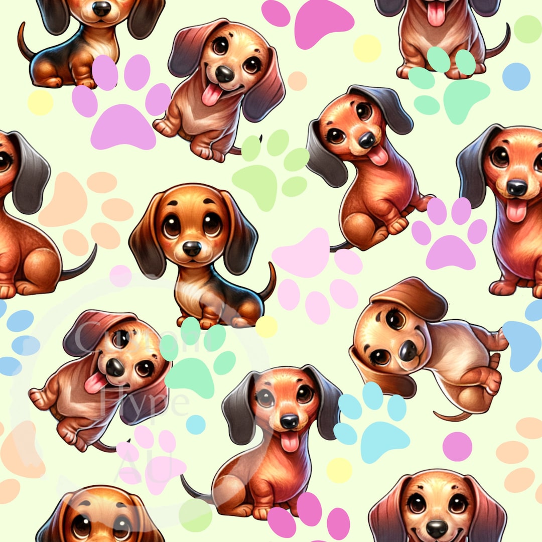 Seamless Pattern - Cute Dachshunds on Pastel Yellow - Sublimation and ...